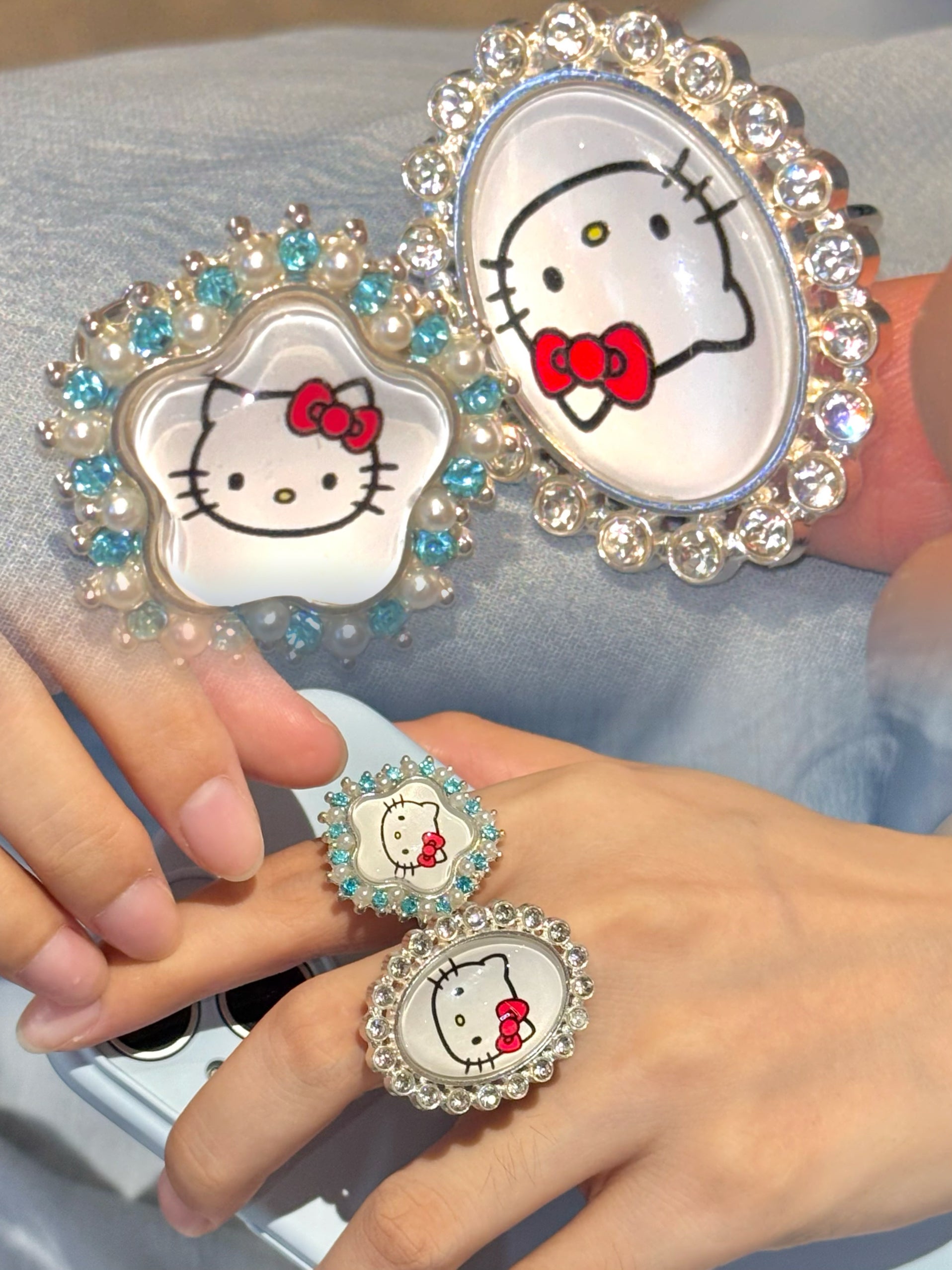 Y2K Kitty Rhinestone Ring Adjustable Cute Bling - Salty Gummy | Land Decora