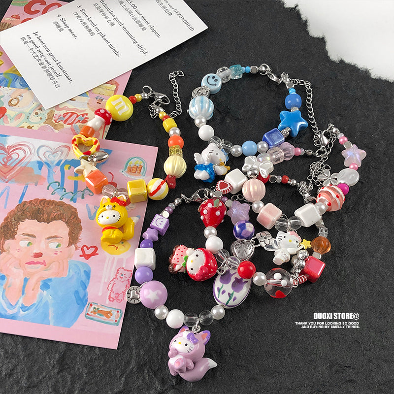 Decora Kei Candy Kitty Beaded Bracelet Colorful Cute - DuoXi | Land Decora