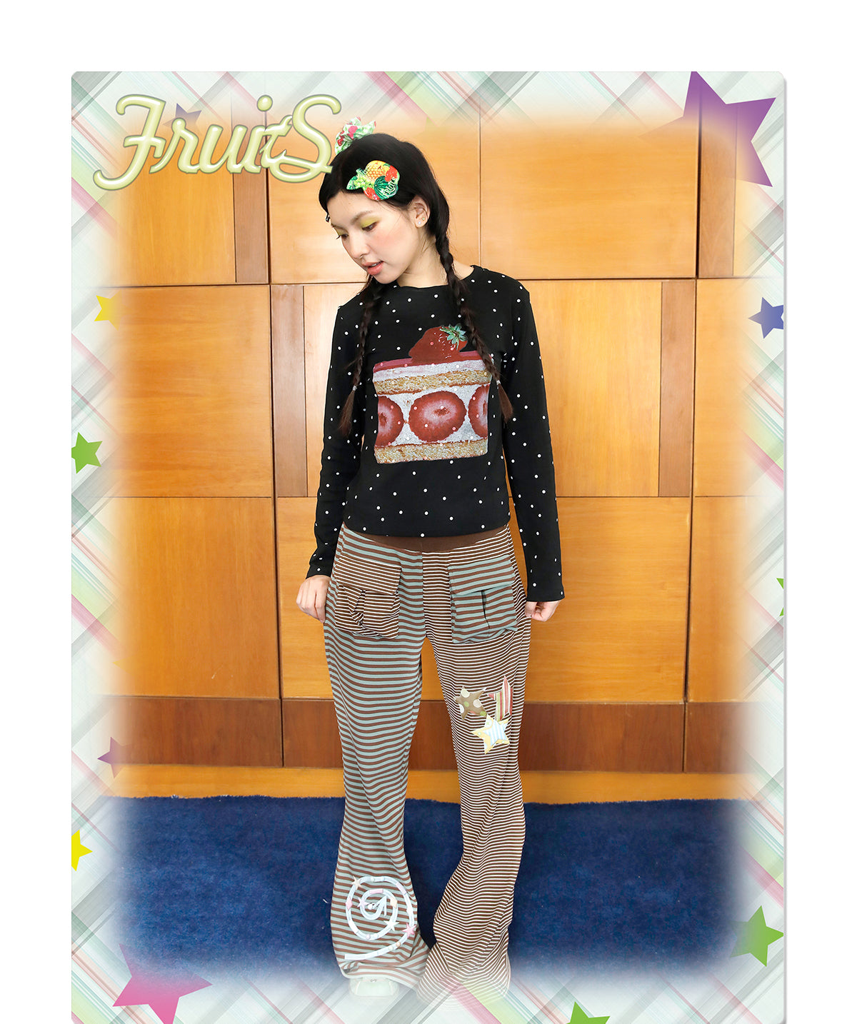 Kawaii Strawberry Cake Polka Dot Long Sleeve Top - FRUITS | Land Decora