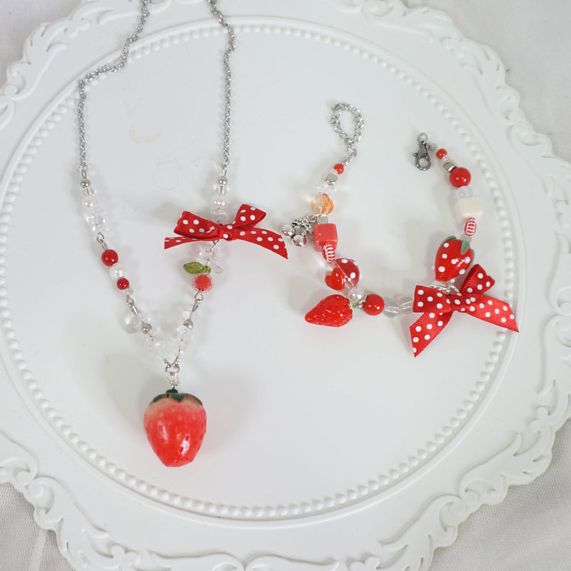 Kawaii Strawberry Bracelet Necklace Beaded Candy Style - MaoJiang ...