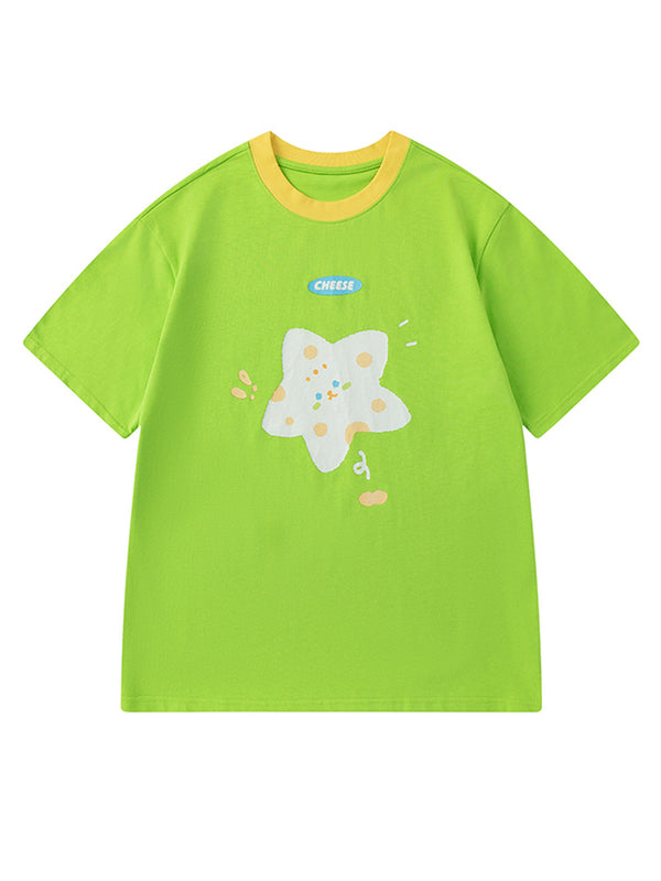 KURIOSITAET Green Star Decora Kei T-shirt – Oversized Cotton Tee – Land ...