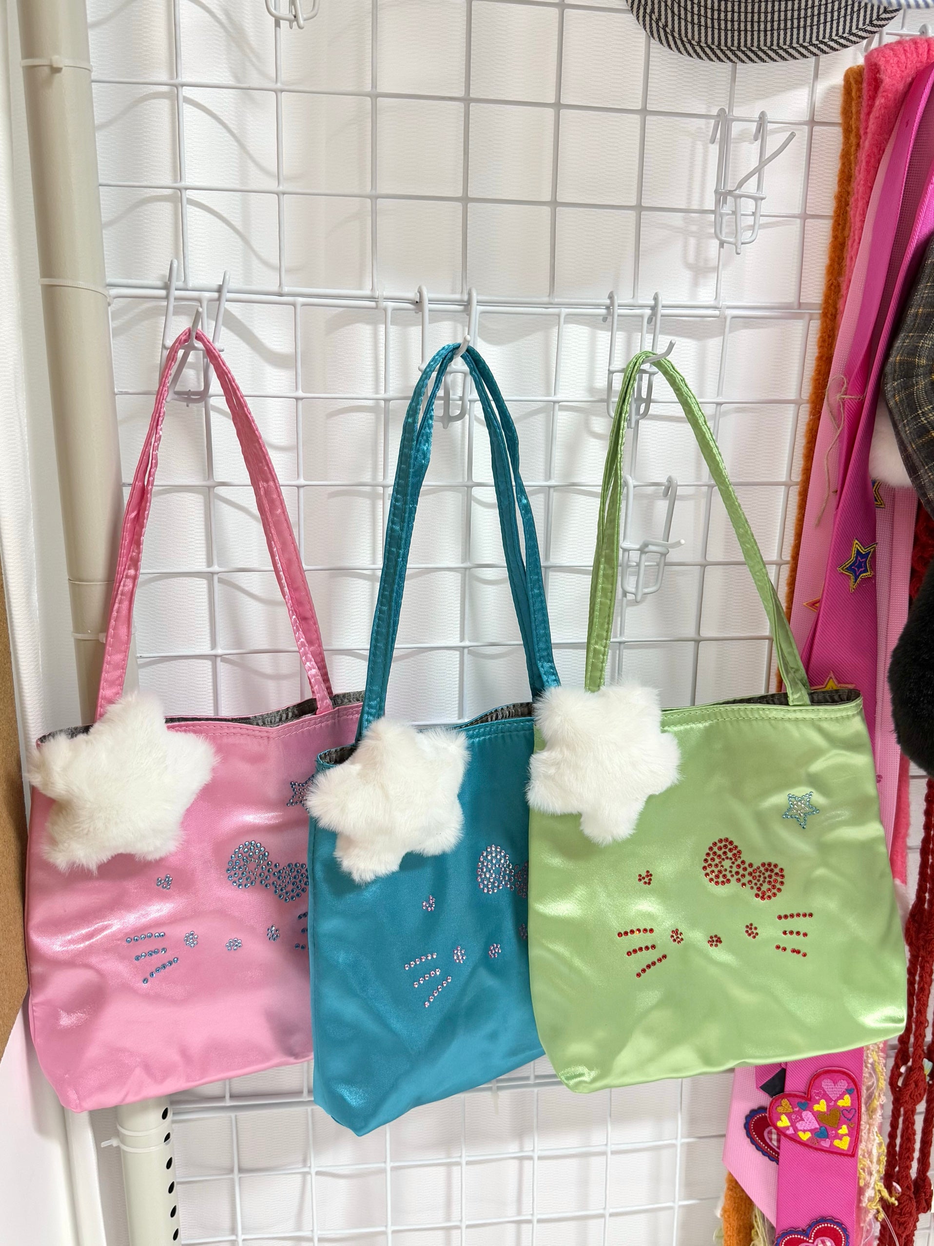 Y2K Kitty Rhinestone Satin Handbag Cute Shoulder Bag - Salty Gummy ...