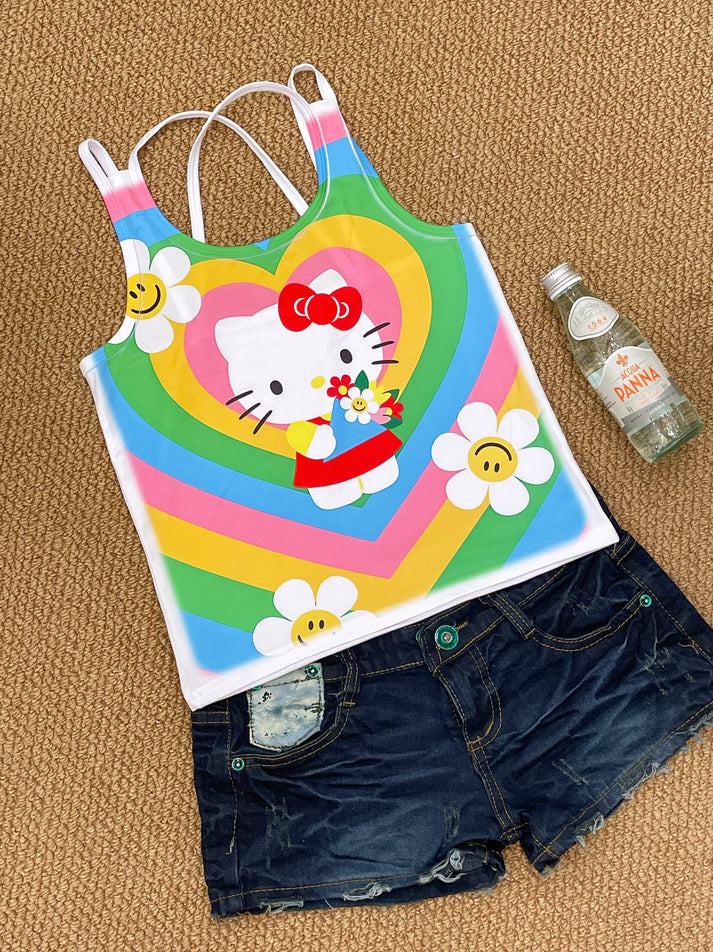 Decora Kei Summer Print Tank Top Kawaii Y2K Vest - Princess Kitty ...