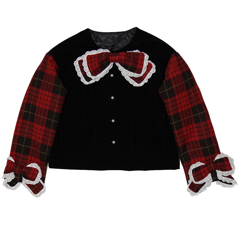 Red Plaid Velvet Bow Jacket - daytoday everyday institute | Land Decora