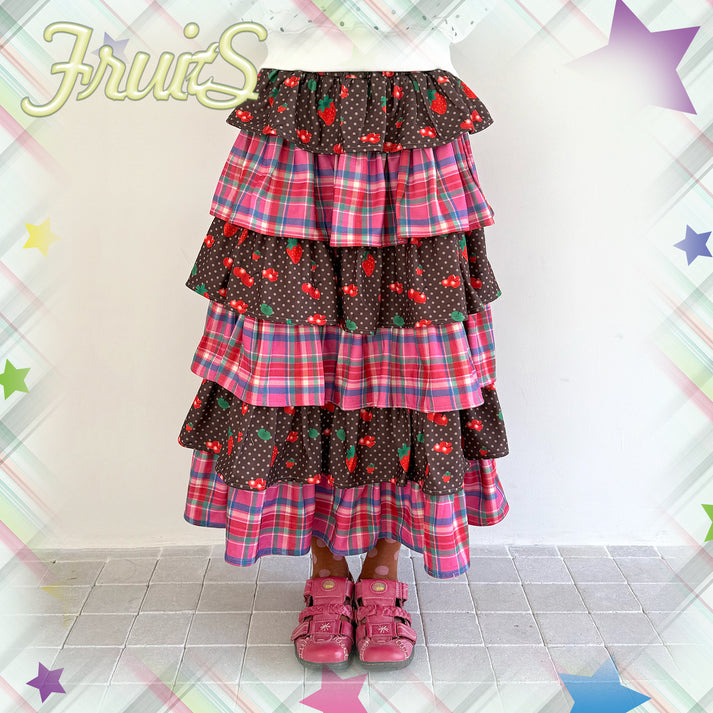 Kawaii Layered Plaid Cake Skirt - FRUITS | Land Decora
