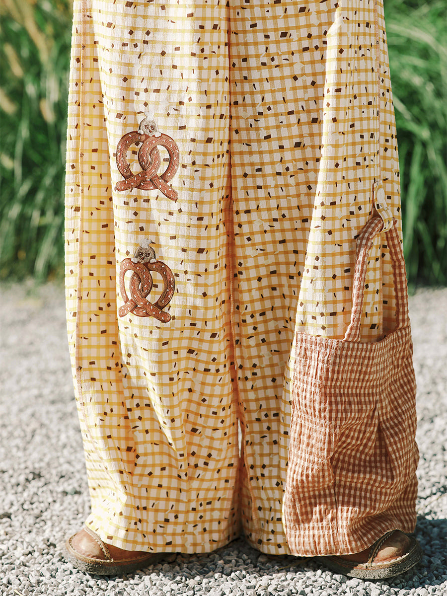 Meugler Lye Bread Basket Asymmetric Print Plaid Wide-Leg Pants – Land ...